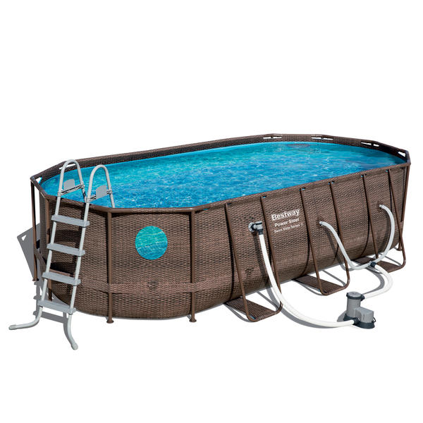 Bestway 5.49m x 2.74m x 1.22m Power Steel™ Swim Vista Oval Pool Set with 1500gal Cartridge ...