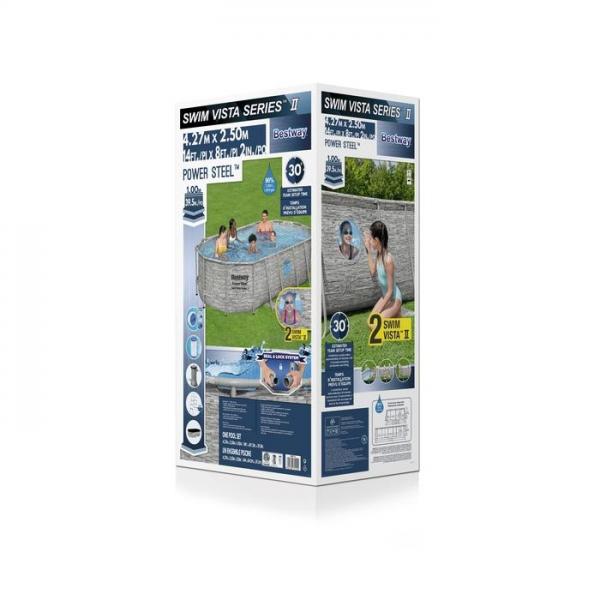 Bestway 4.27m x 2.50m x 1m Power Steel Swim Vista Oval Pool Set with 530gal Cartridge Filter - 56715