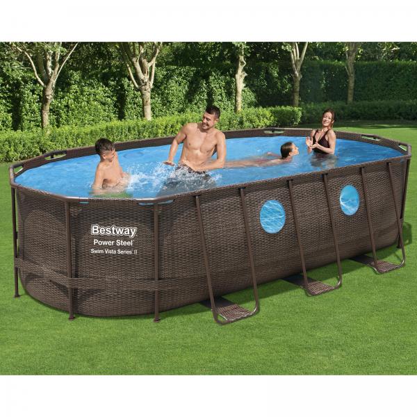 Bestway 5.49m x 2.74m x 1.22m Power Steel Swim Vista Oval Pool Set with 1500gal Cartridge Filter ...
