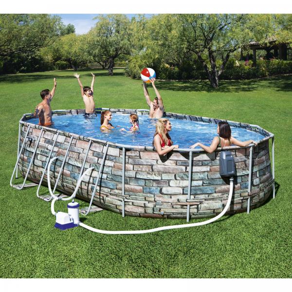Bestway 6.1m x 3.66m x 1.22m Power Steel Comfort Jet Series Oval Pool ...