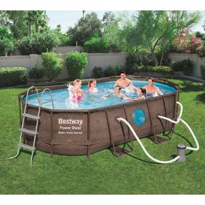 Bestway 4.27m x 2.50m x 1m Power Steel Swim Vista Oval Pool Set with 530gal Cartridge Filter - 56715